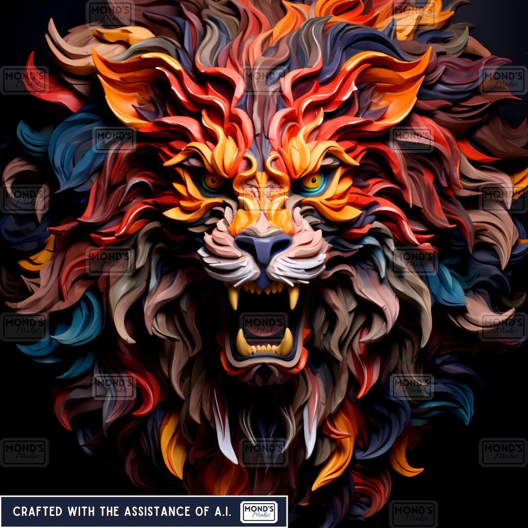 Fierce Lion Theme Wall Art Print PNG File Digital Download HD Lion Art ...