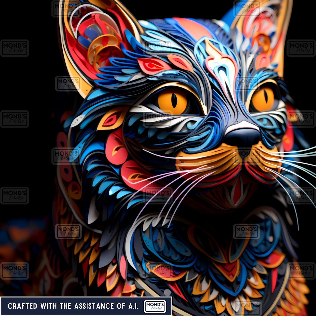 Unique Cat Style Design Wall Art Print HD Digital Download Vibrant ...