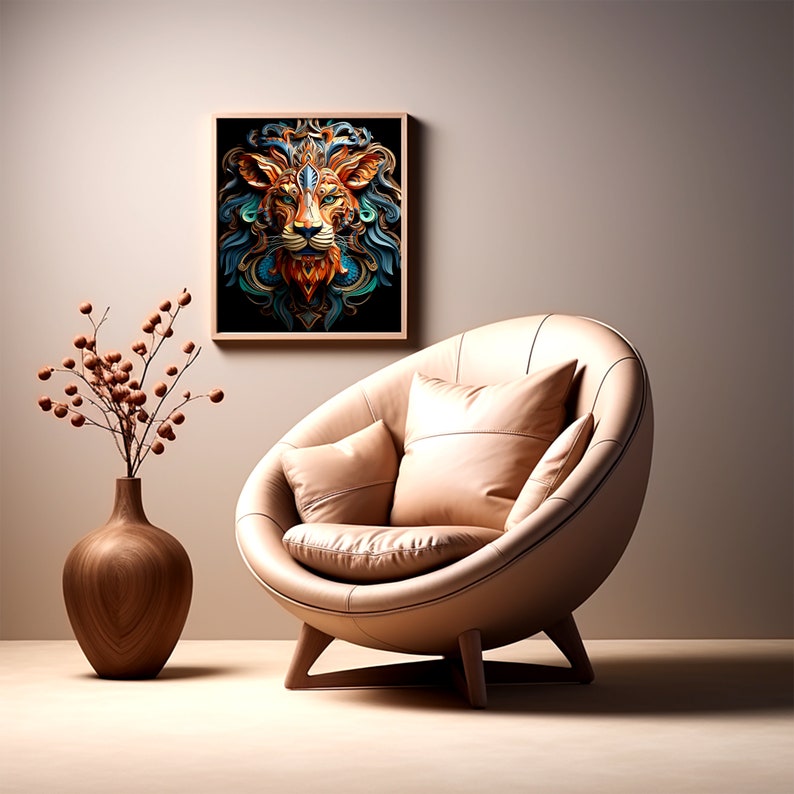 Bold Lion Theme Design Wall Art Print HD Digital Download Lion Head ...