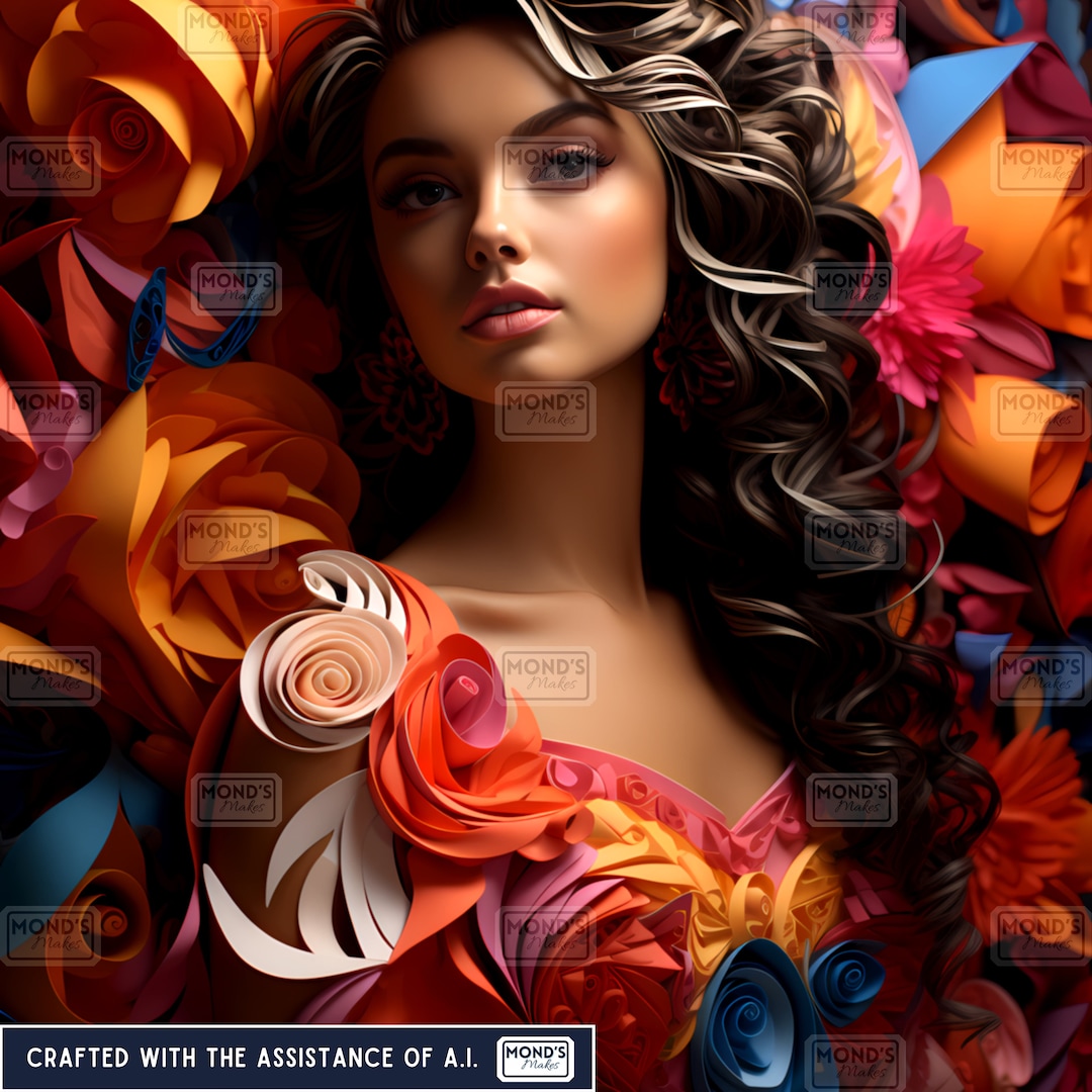 Bold Floral Theme Woman Wall Art Print Digital Download Cute Colorful ...