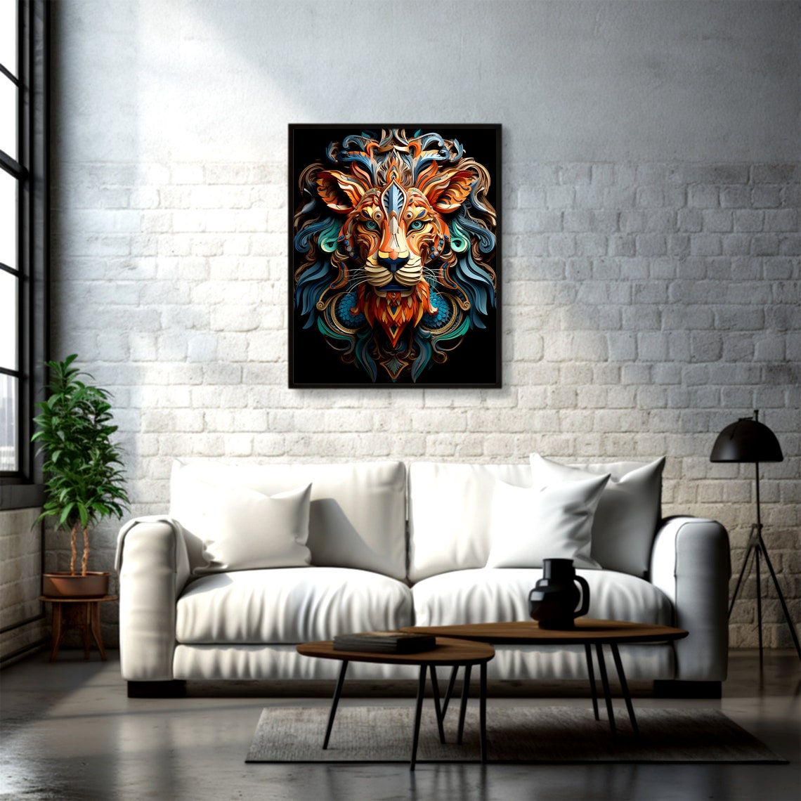 Bold Lion Theme Design Wall Art Print HD Digital Download Lion Head ...