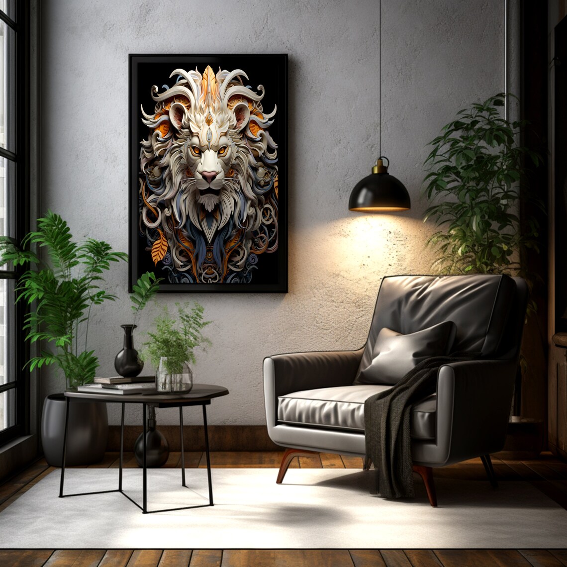 Regal Lion Head Wall Art Print PNG File Digital Download Majestic Lion ...