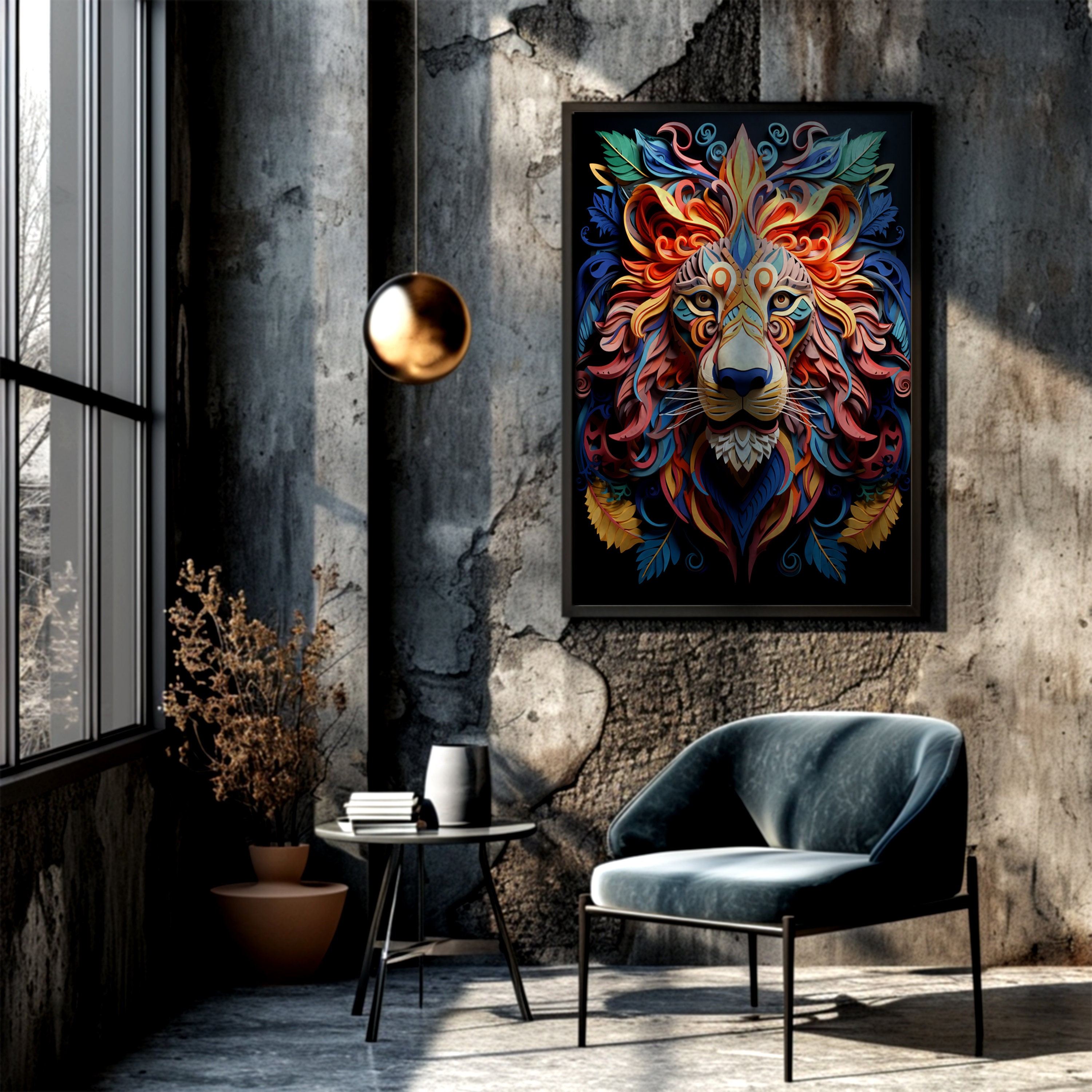 Vibrant Lion Theme Wall Art Print HD Digital Download Bold Style Lion ...