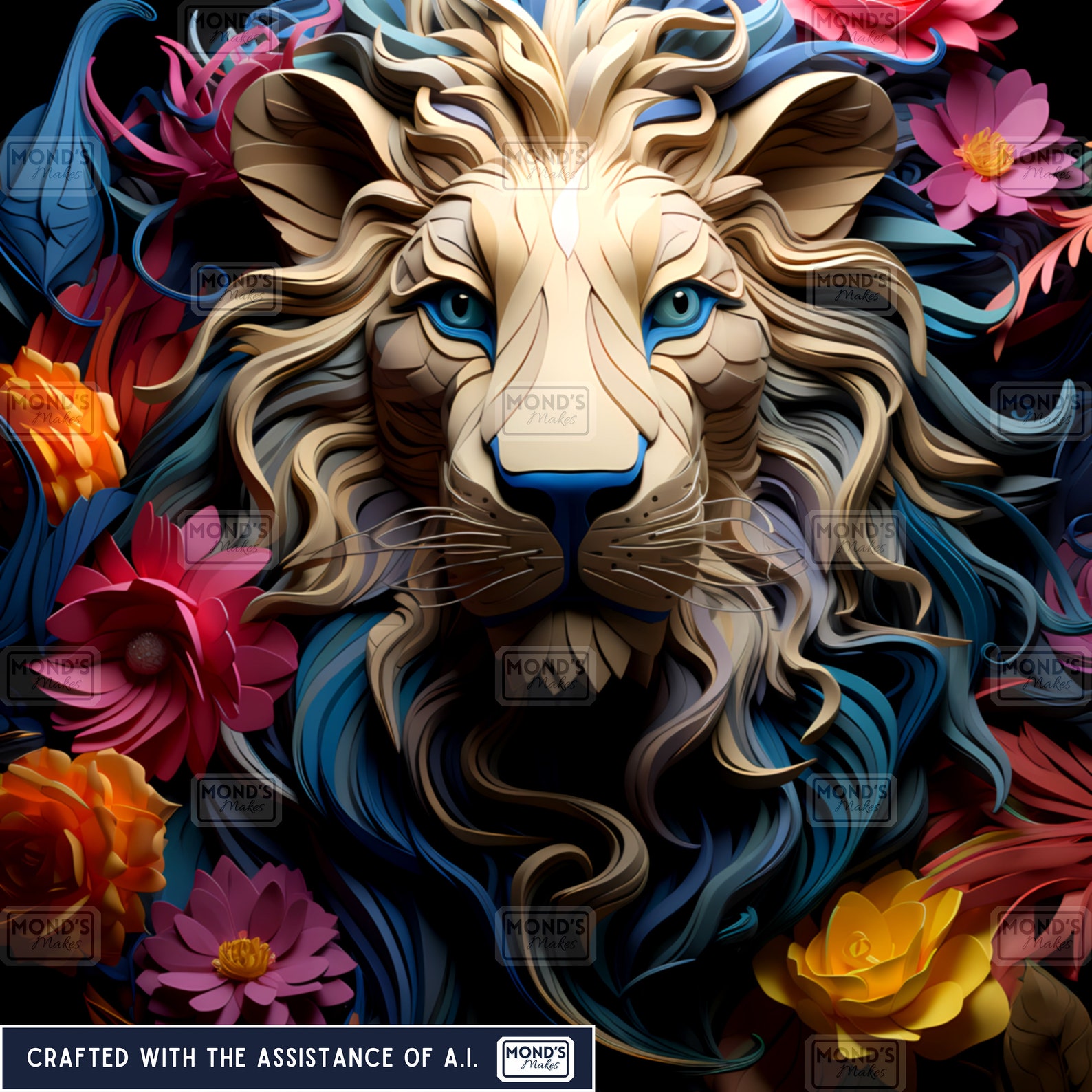 Majestic Lion Theme Wall Art Print PNG HD Digital Download Colorful ...