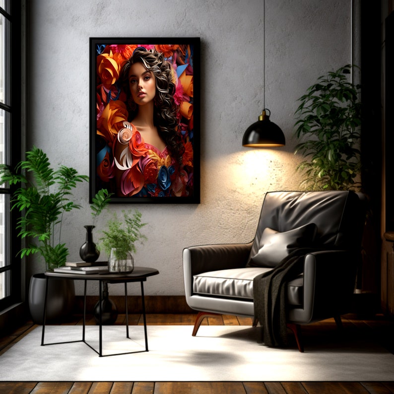 Bold Floral Theme Woman Wall Art Print Digital Download Cute Colorful ...