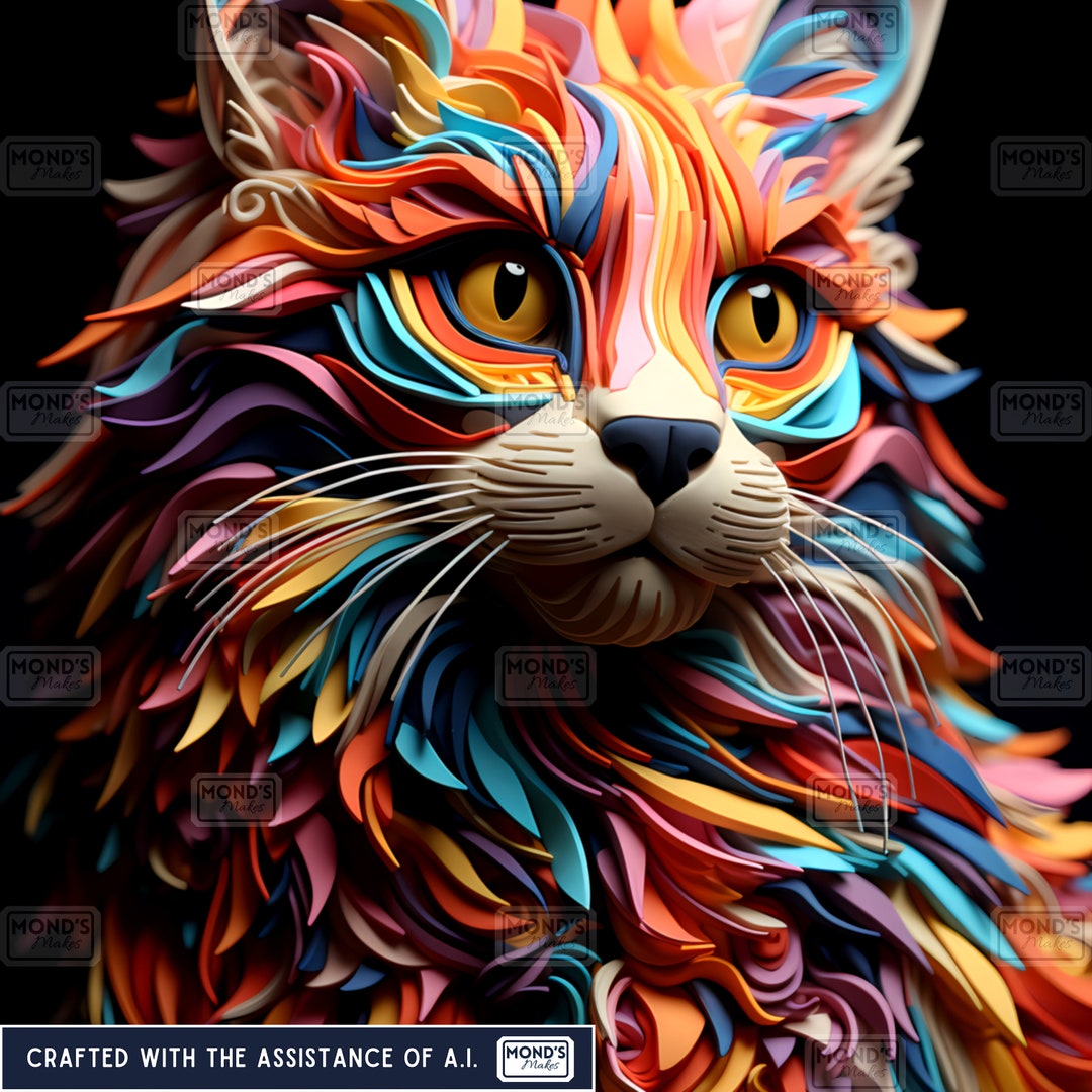 Colorful Cat Theme Design Wall Art Print HD Digital Download Cute ...