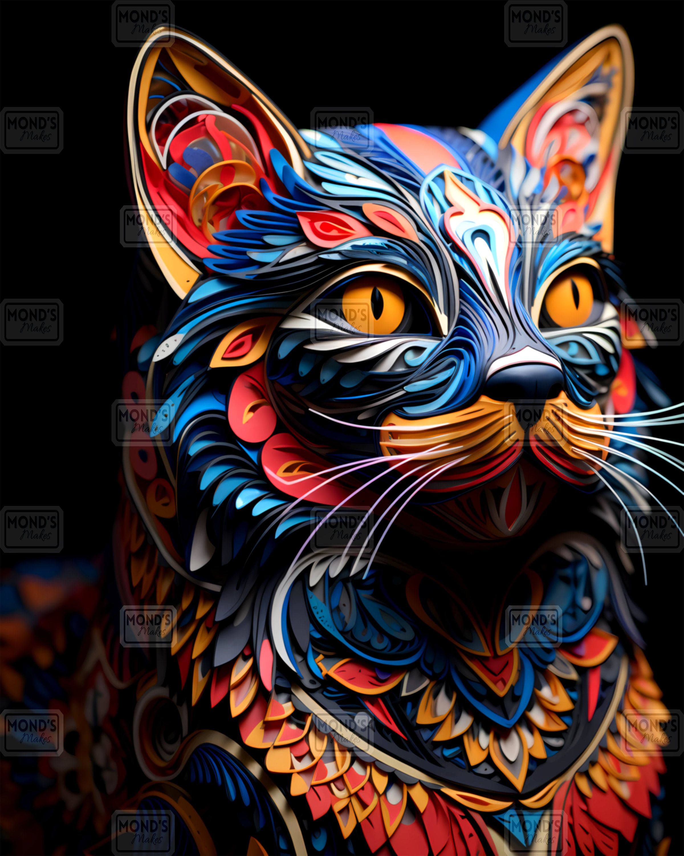 Unique Cat Style Design Wall Art Print HD Digital Download Vibrant ...