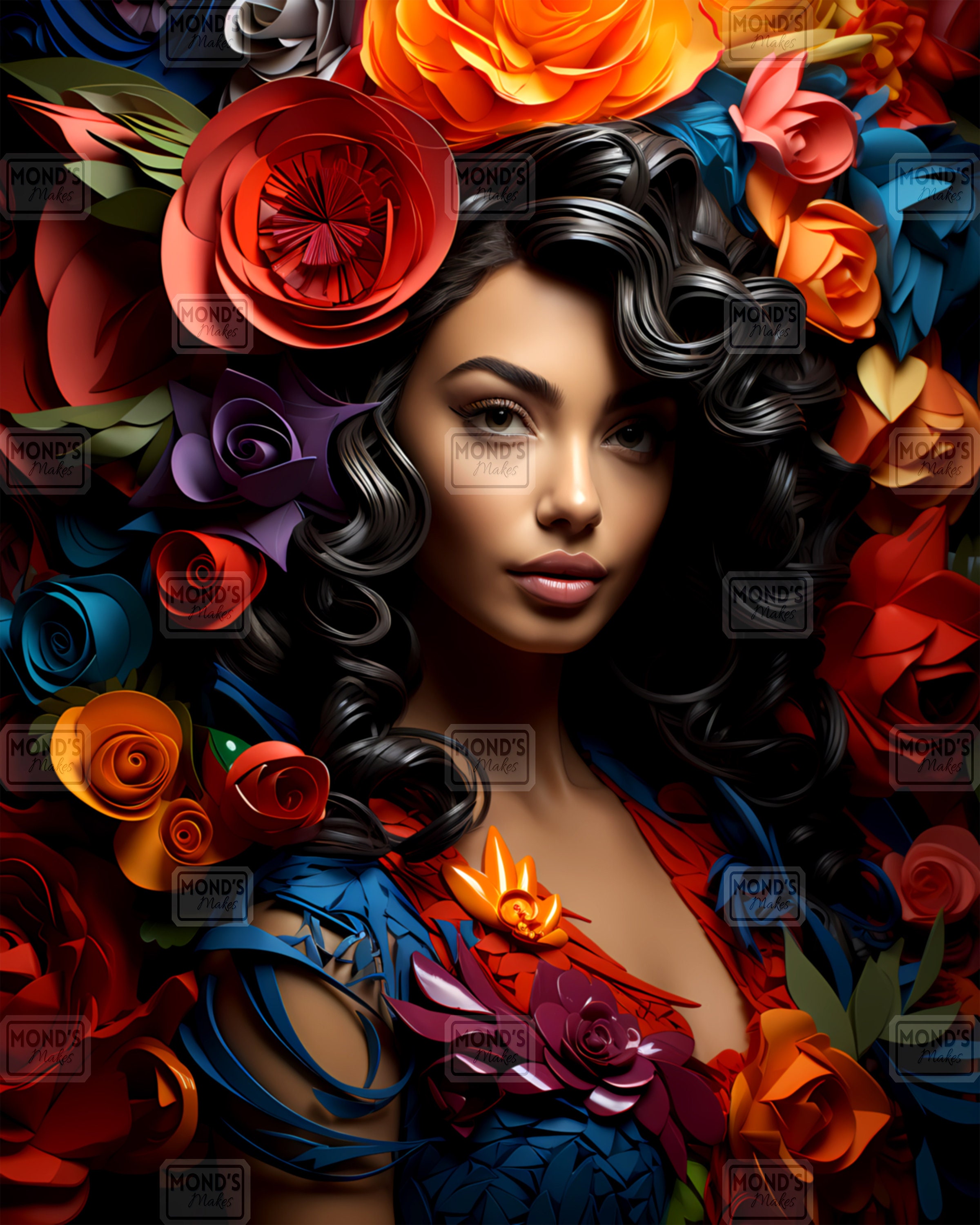 Floral Design Latin Woman Wall Art Print HD Digital Download Vibrant ...