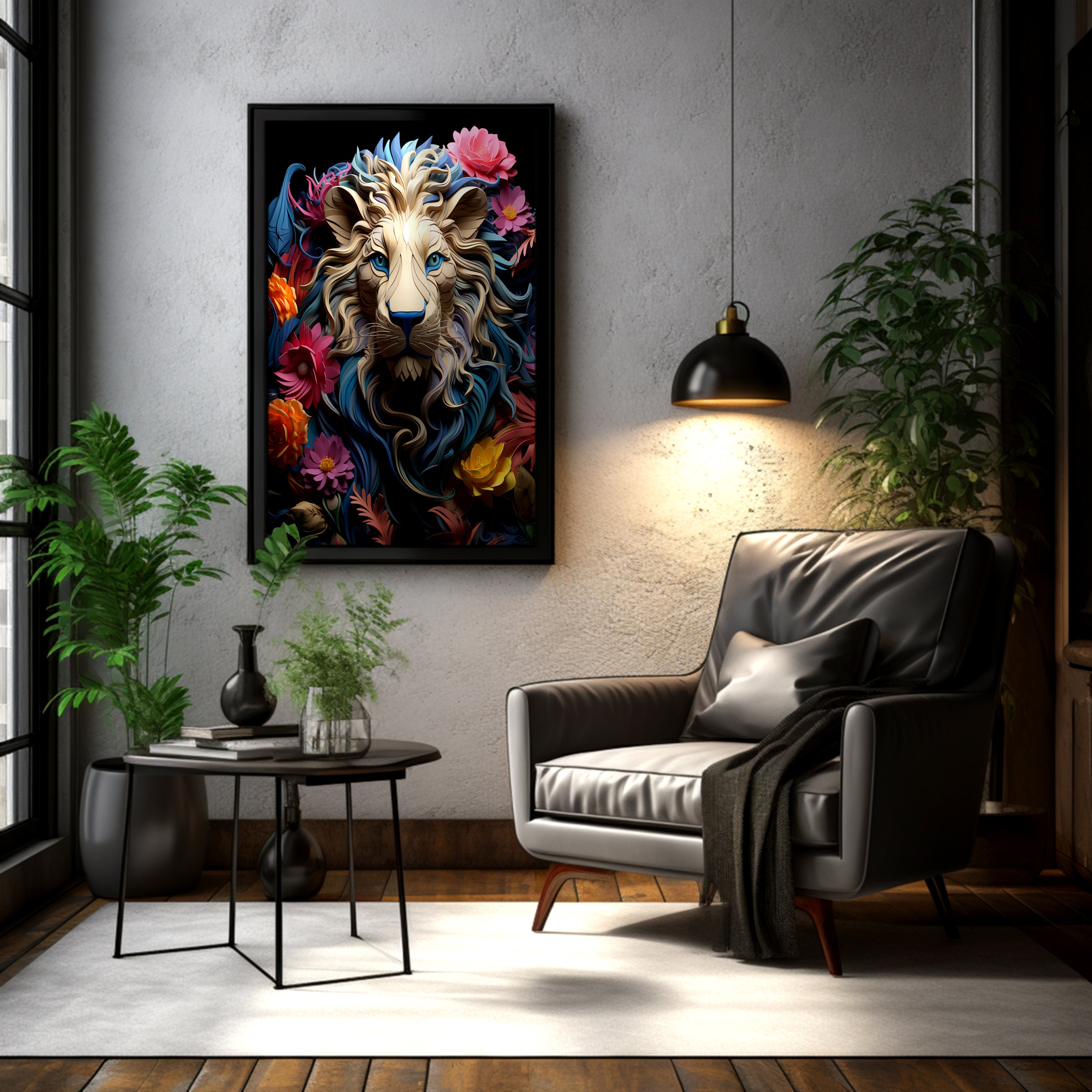 Majestic Lion Theme Wall Art Print PNG HD Digital Download Colorful ...