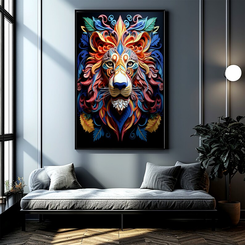Vibrant Lion Theme Wall Art Print HD Digital Download Bold Style Lion ...