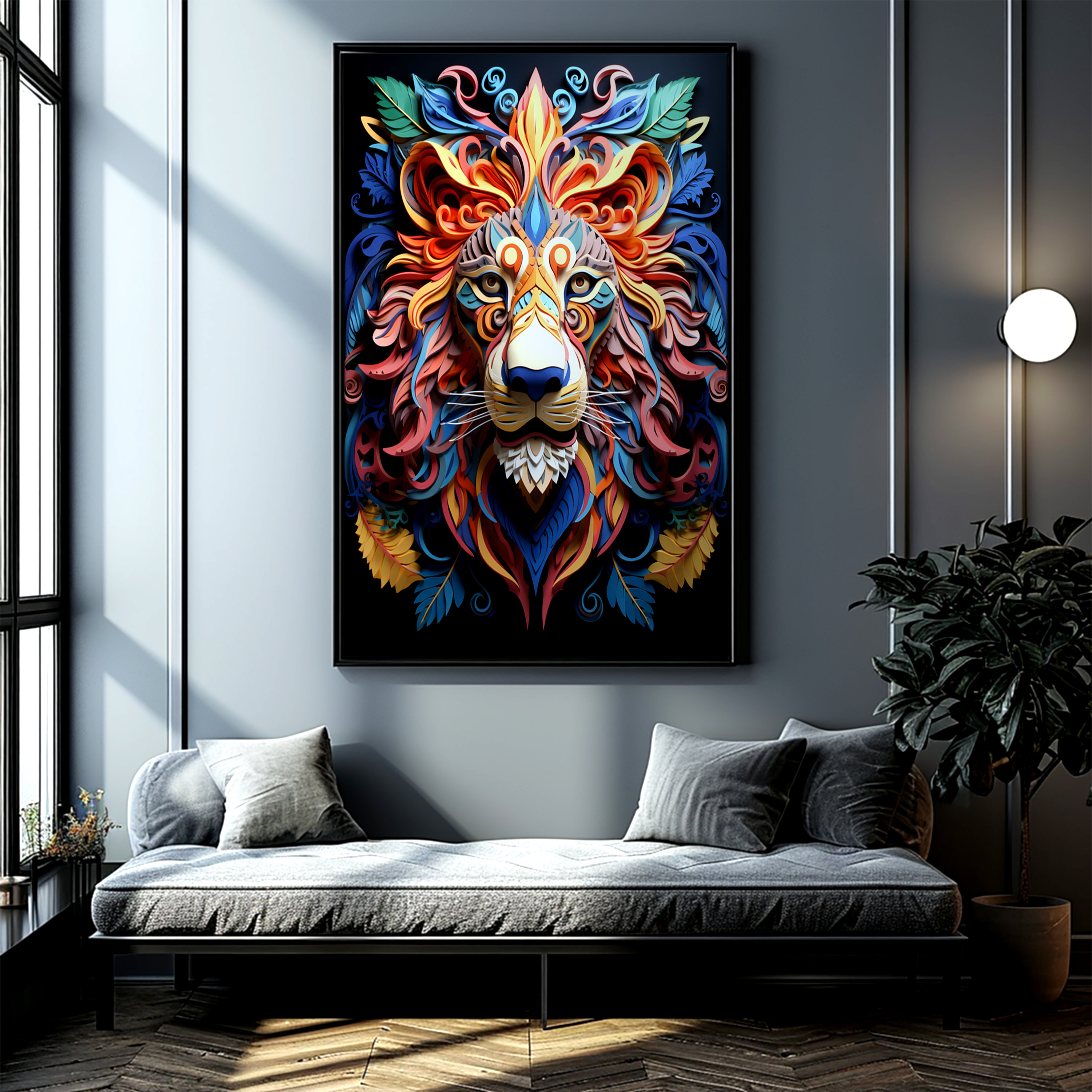 Vibrant Lion Theme Wall Art Print HD Digital Download Bold Style Lion ...