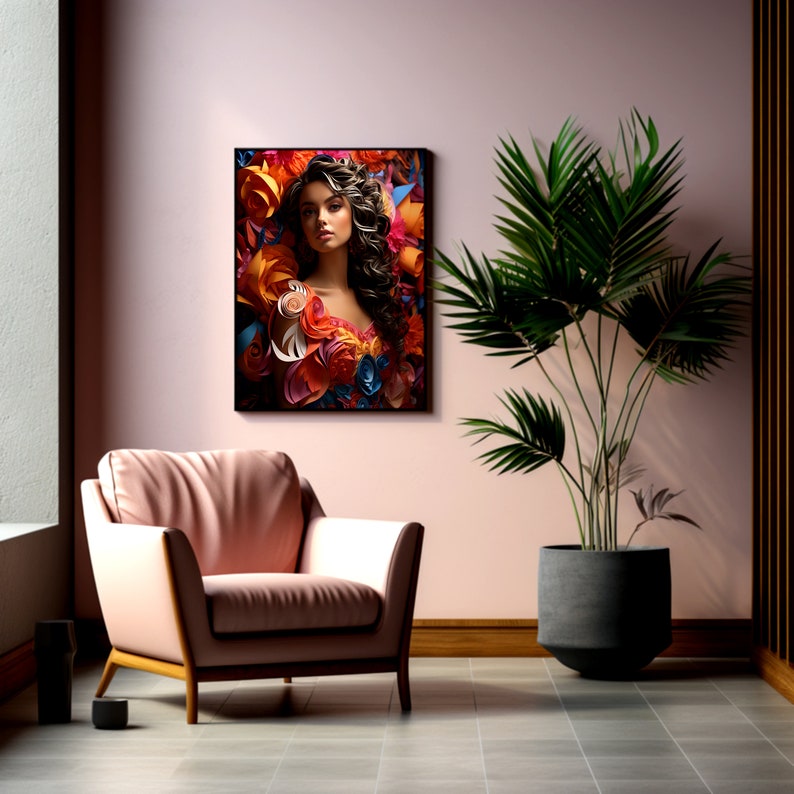 Bold Floral Theme Woman Wall Art Print Digital Download Cute Colorful ...