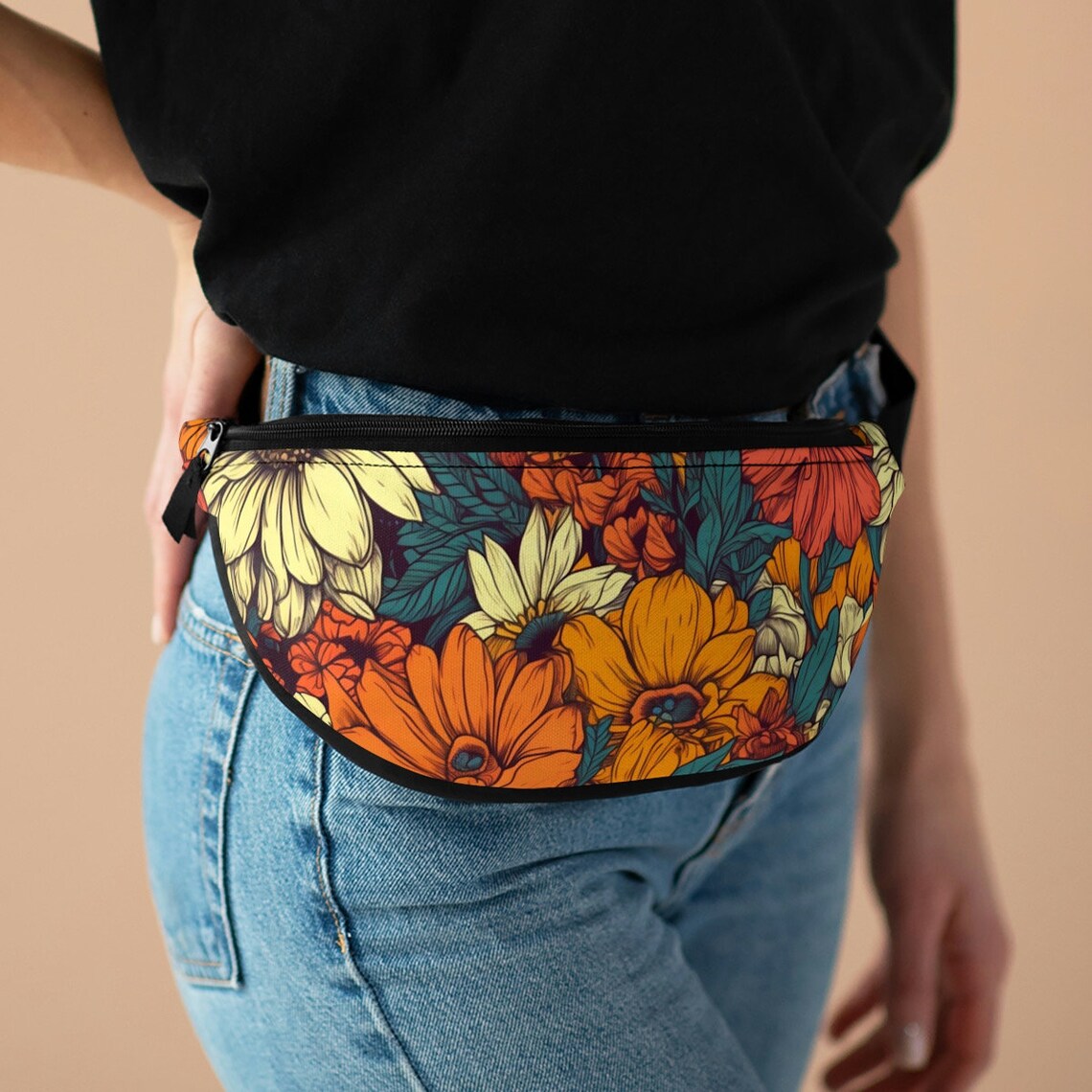 Floral Theme All Over Print Small Lightweight Fanny Pack Unisex Cute HD ...