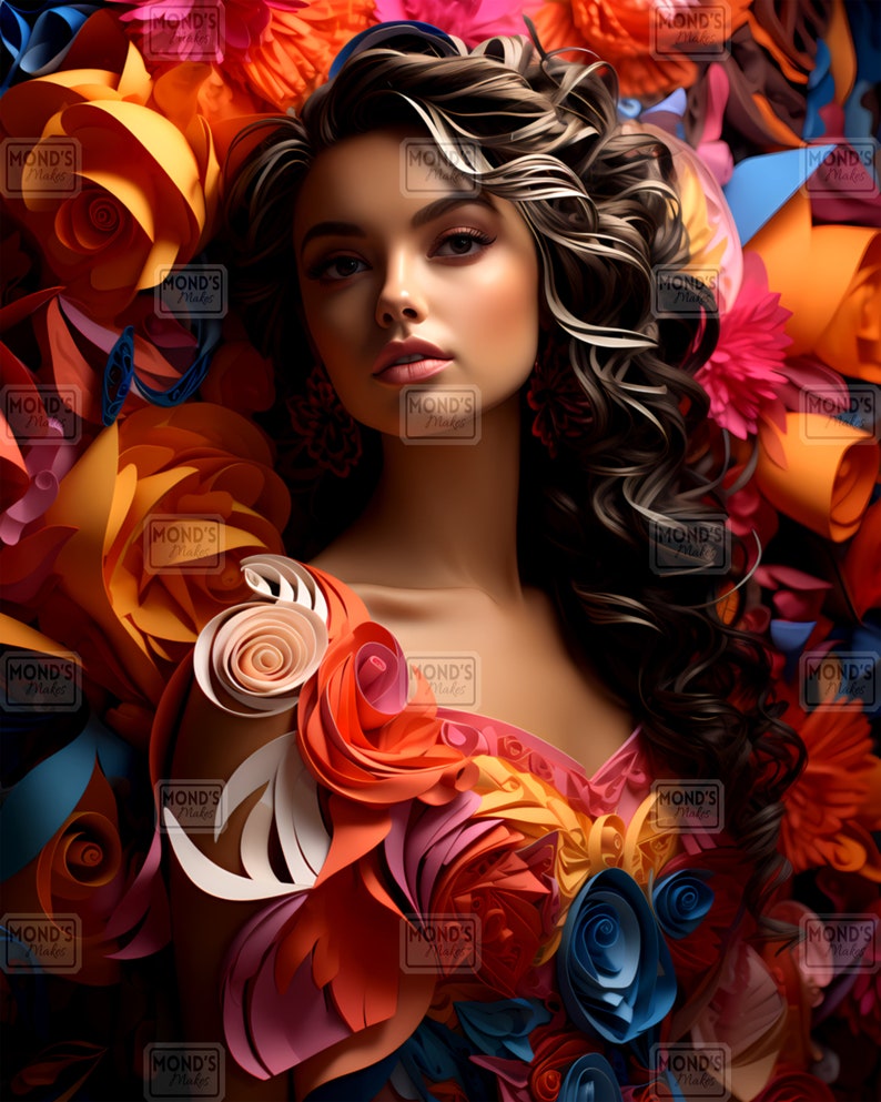 Bold Floral Theme Woman Wall Art Print Digital Download Cute Colorful ...