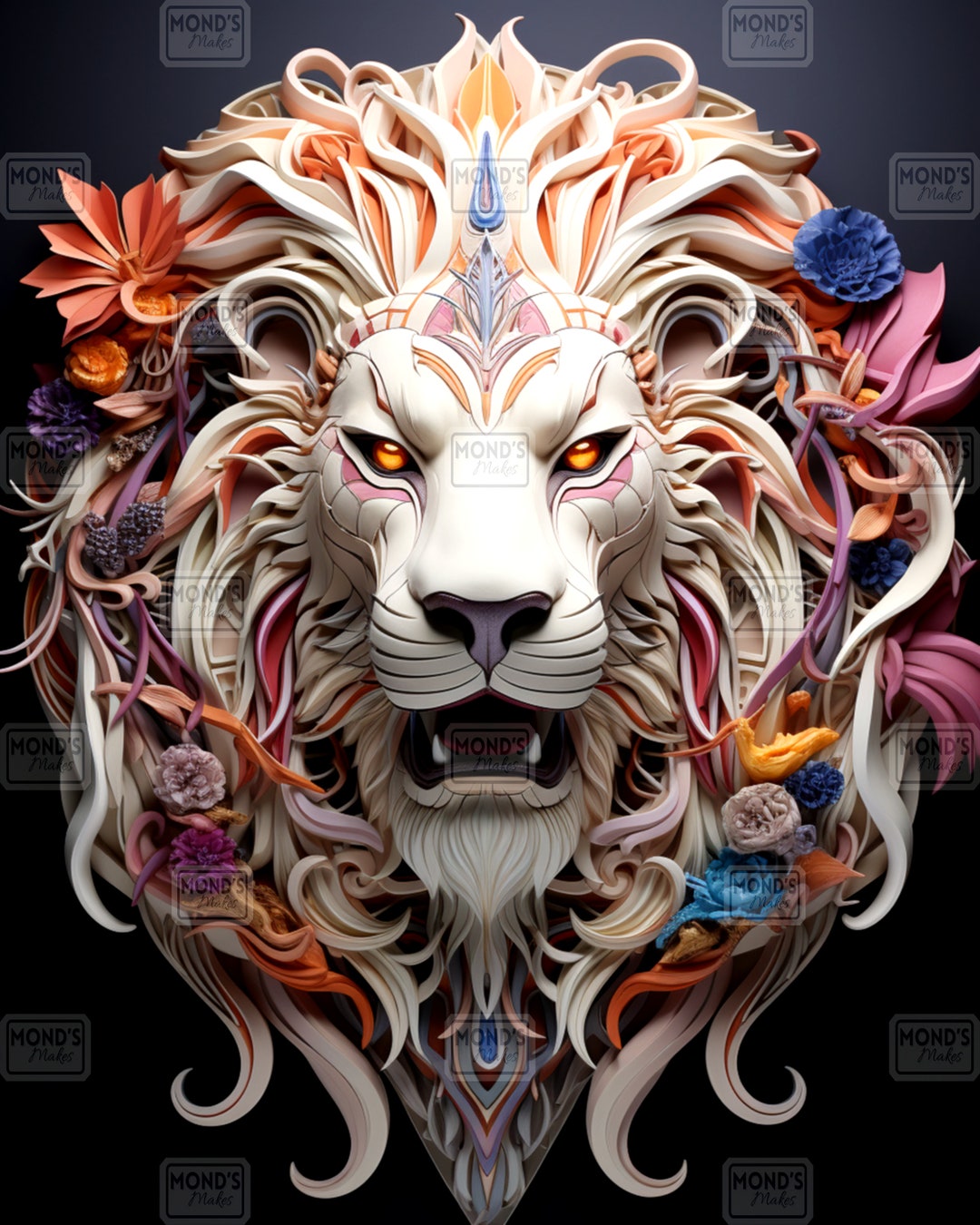 Lion Canvas Wall Art Print PNG Digital Download Colorful 3D - Etsy