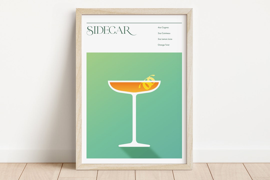 Sidecar Cocktail Wall Art Mixology Home Decor Sidecar Poster Bar Cart ...