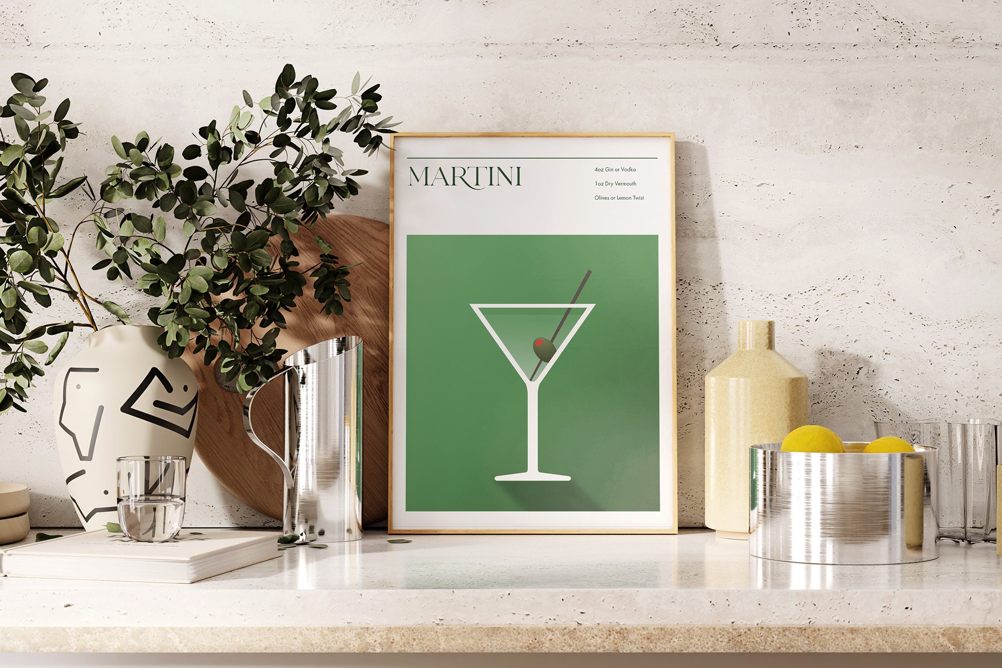 Martini Digital Print Mixology Wall Art Bar Cart Poster Martini Recipe ...