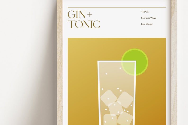 Gin and Tonic Wall Art Cocktail Poster Mixology Artwork Bar Cart Print ...
