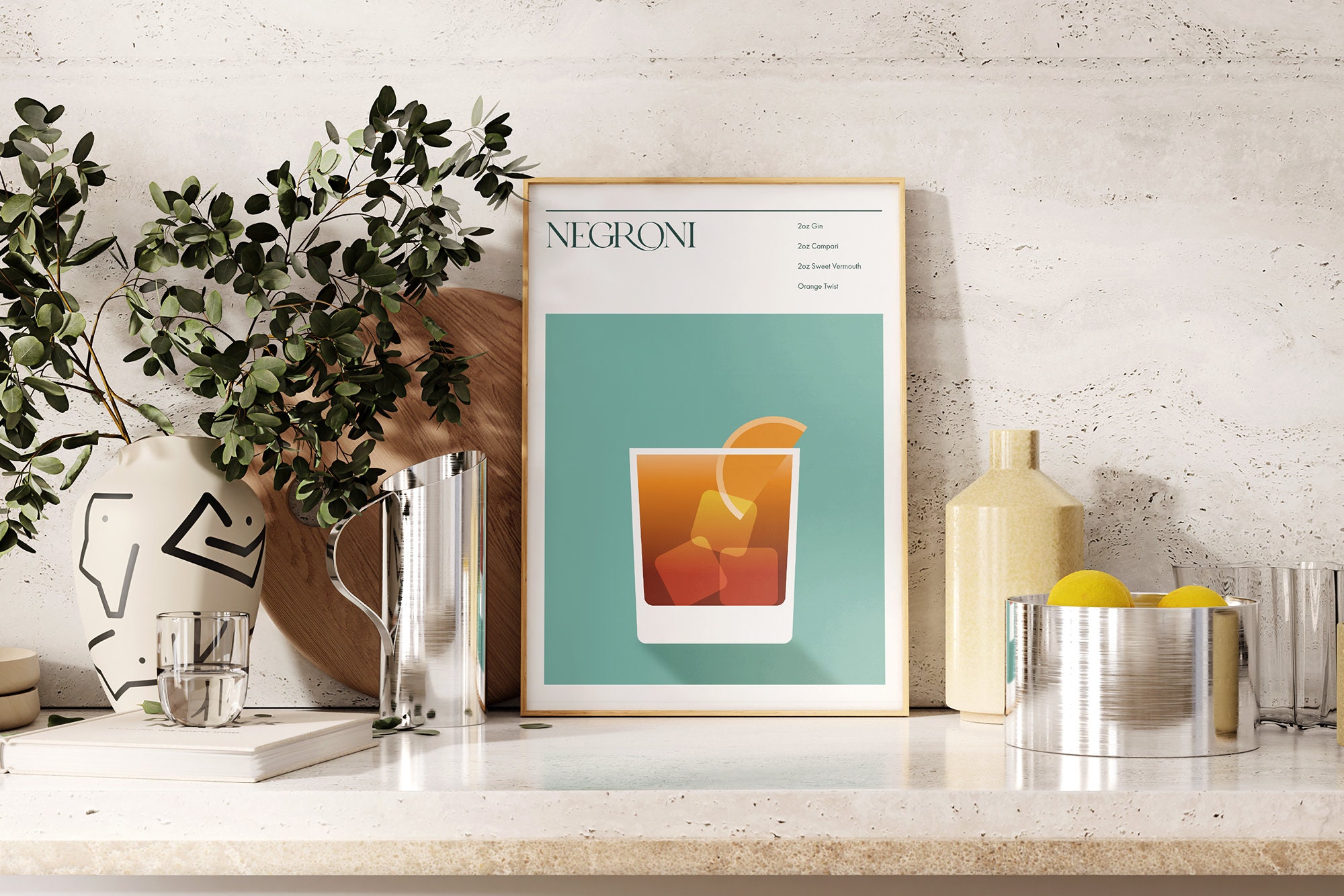Negroni Artwork Bar Cart Poster Cocktail Wall Art Campari Home Decor ...