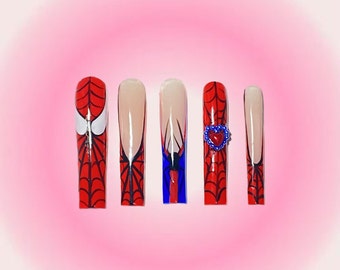 Spider-man Acrylic Glue on Nails Set of Ten - Etsy