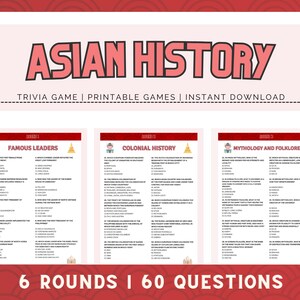 Asian History Trivia | Printable Trivia Game | 60 Trivia Questions for ...
