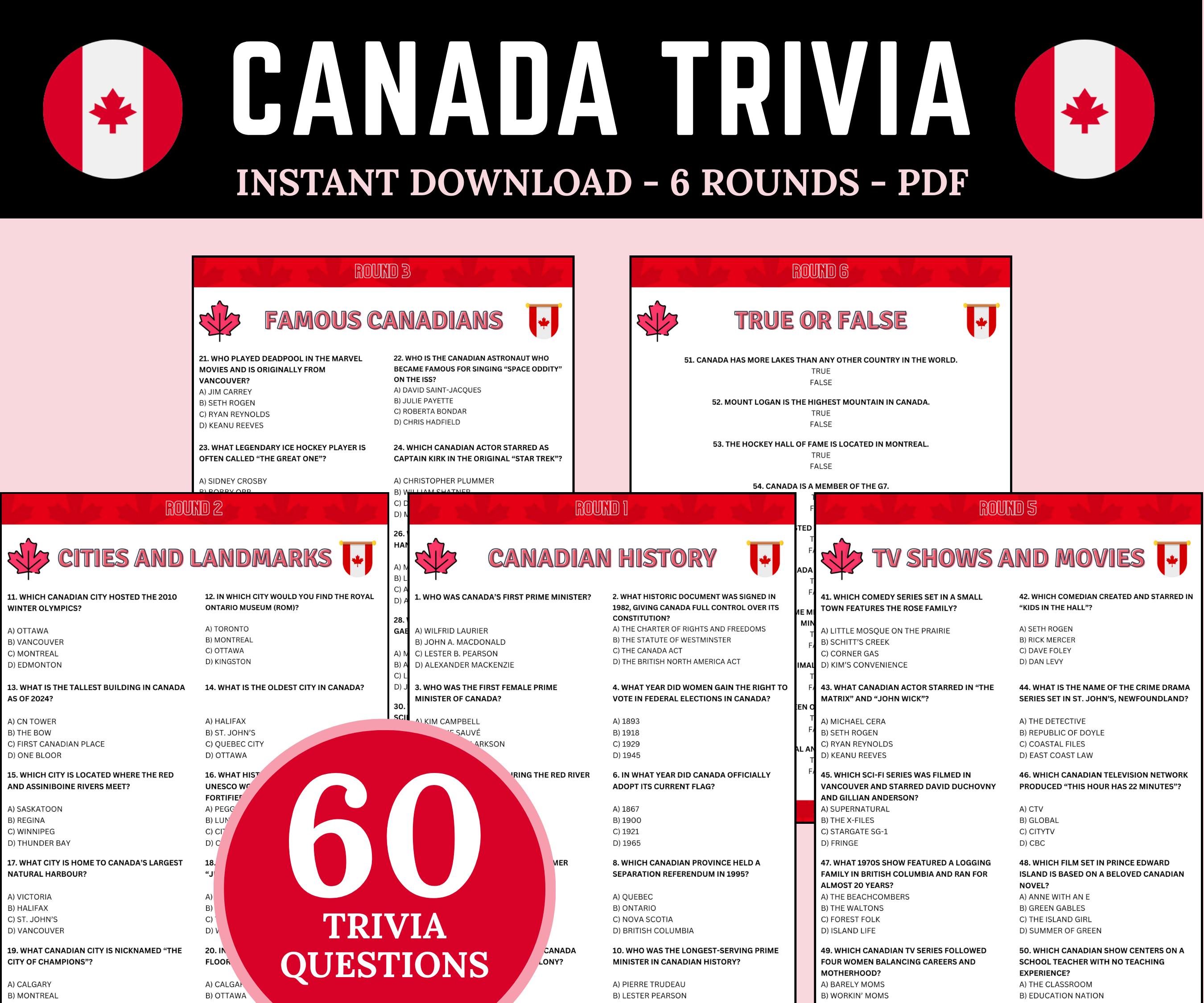 Canada Trivia Game | Printable Canadian History Questions | Canada Day ...