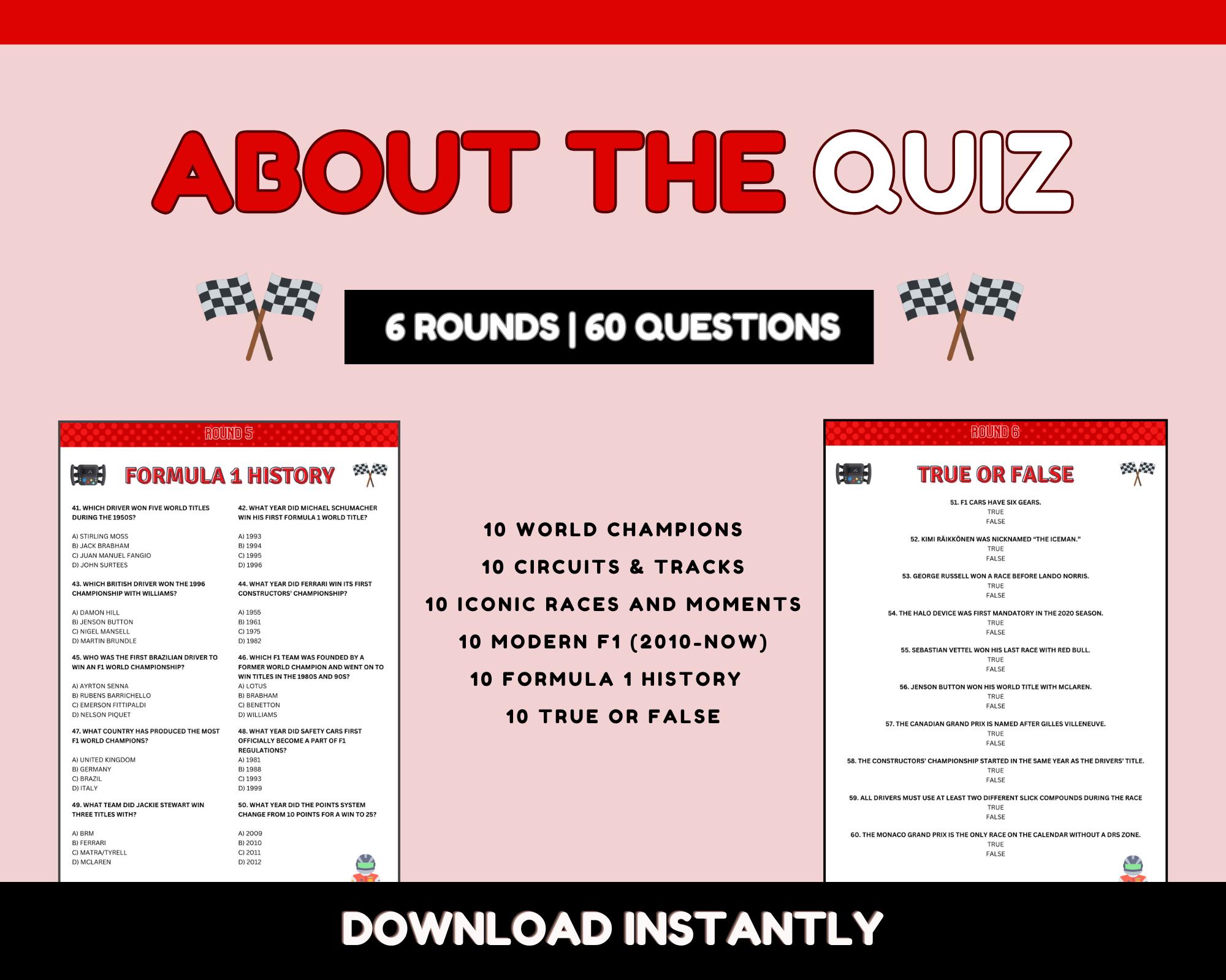 Formula 1 Trivia Game Printable | Race Watch Party Game | Formula 1 ...