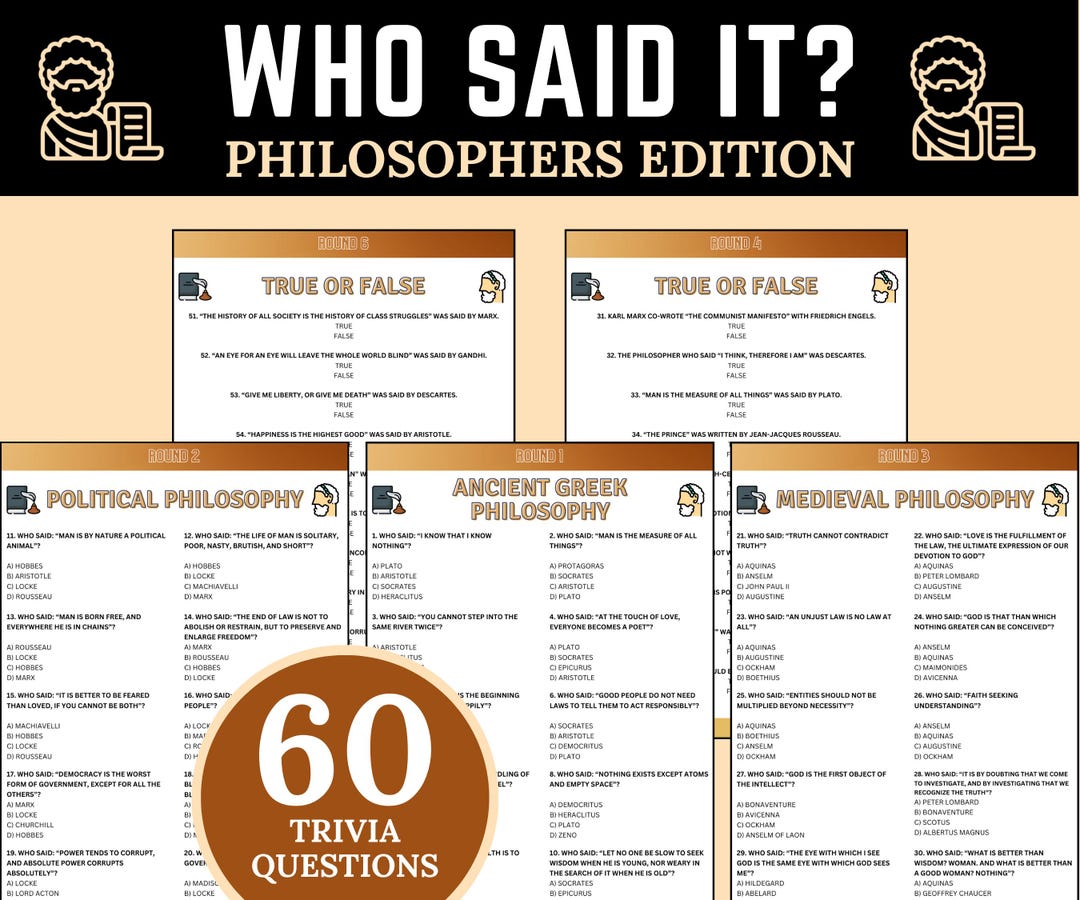 Guess Who Said It Philosophers Edition | Printable Philosophy Quiz ...