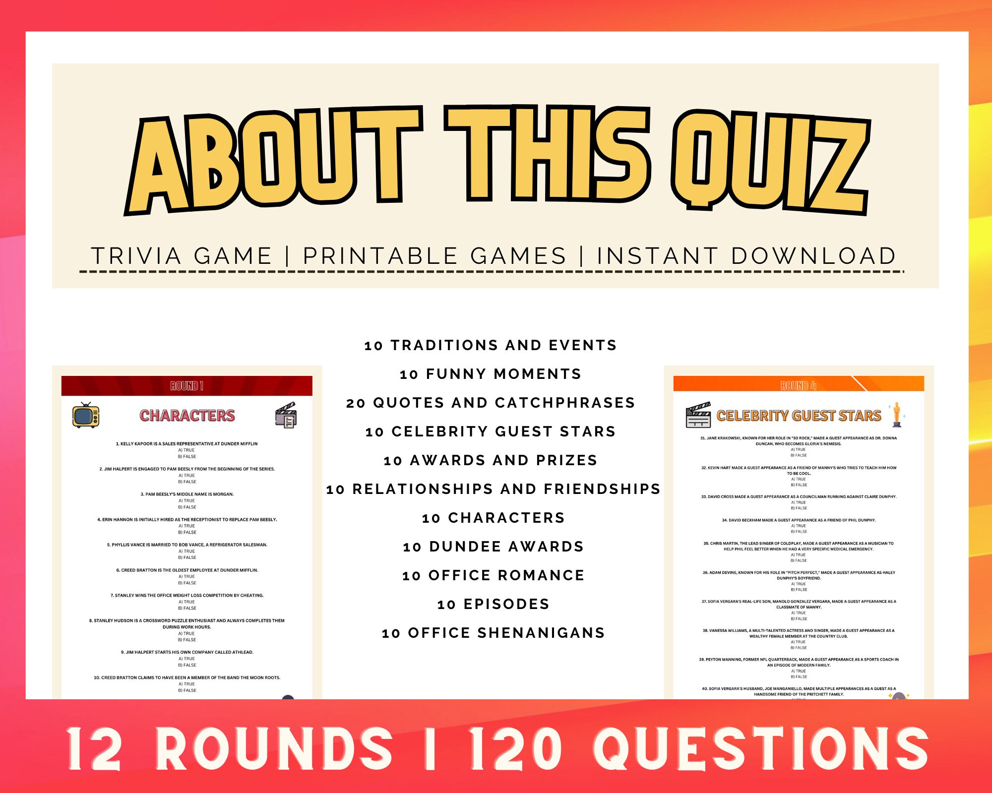 Trivia Bundle | Modern Family & the Office True or False | Printable ...