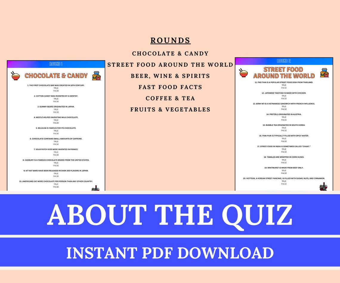 True or False Food Trivia Printable | Food and Drinks Quiz for Dinner ...