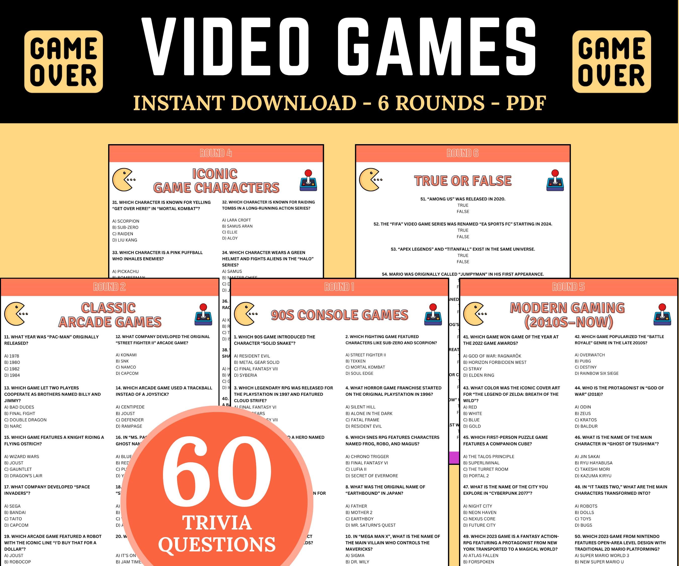 Video Game Trivia Game | Printable Video Gaming Party Trivia Game | Fun ...