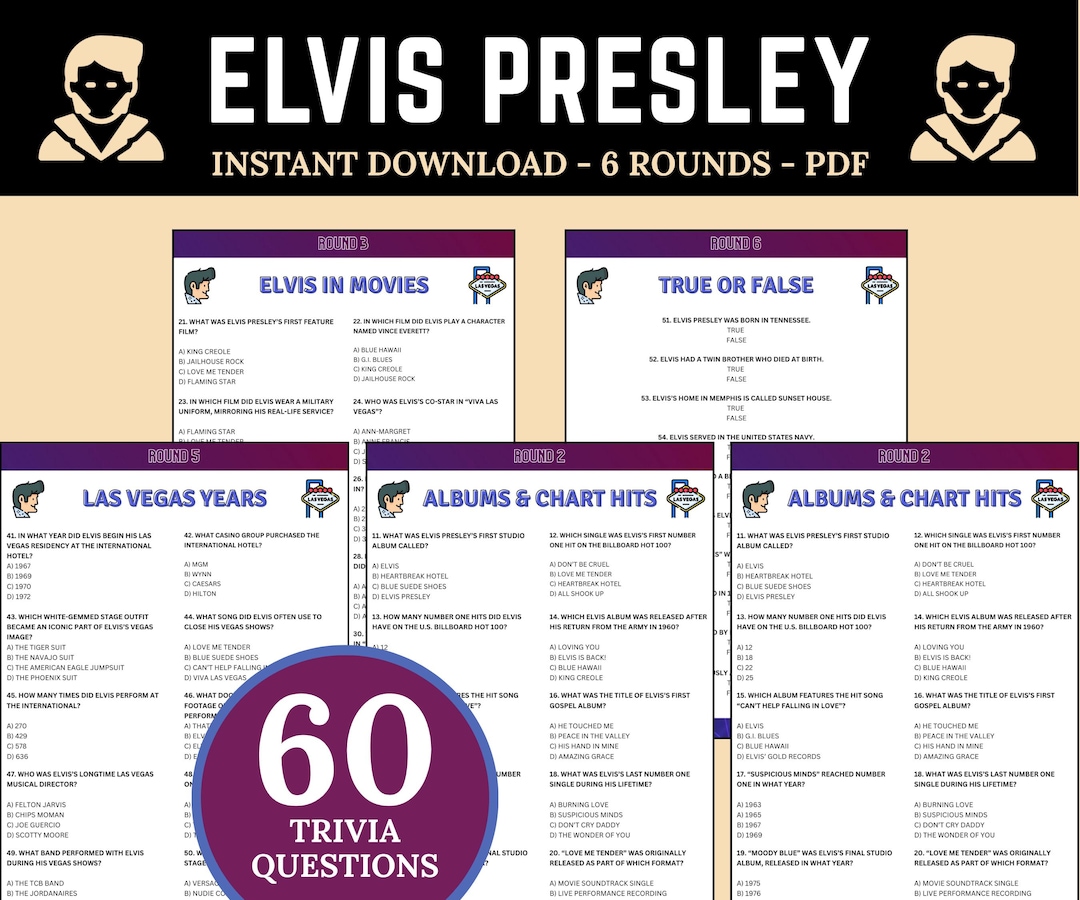 Elvis Presley Trivia | Rock and Roll Quiz Game | 60 Trivia Question for ...