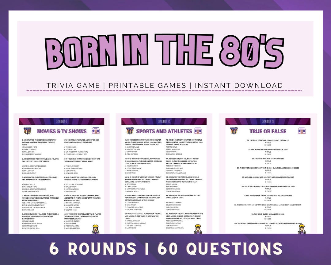 Born in the 80s Trivia Game | Printable 1980s Party Game | 80s Kids ...