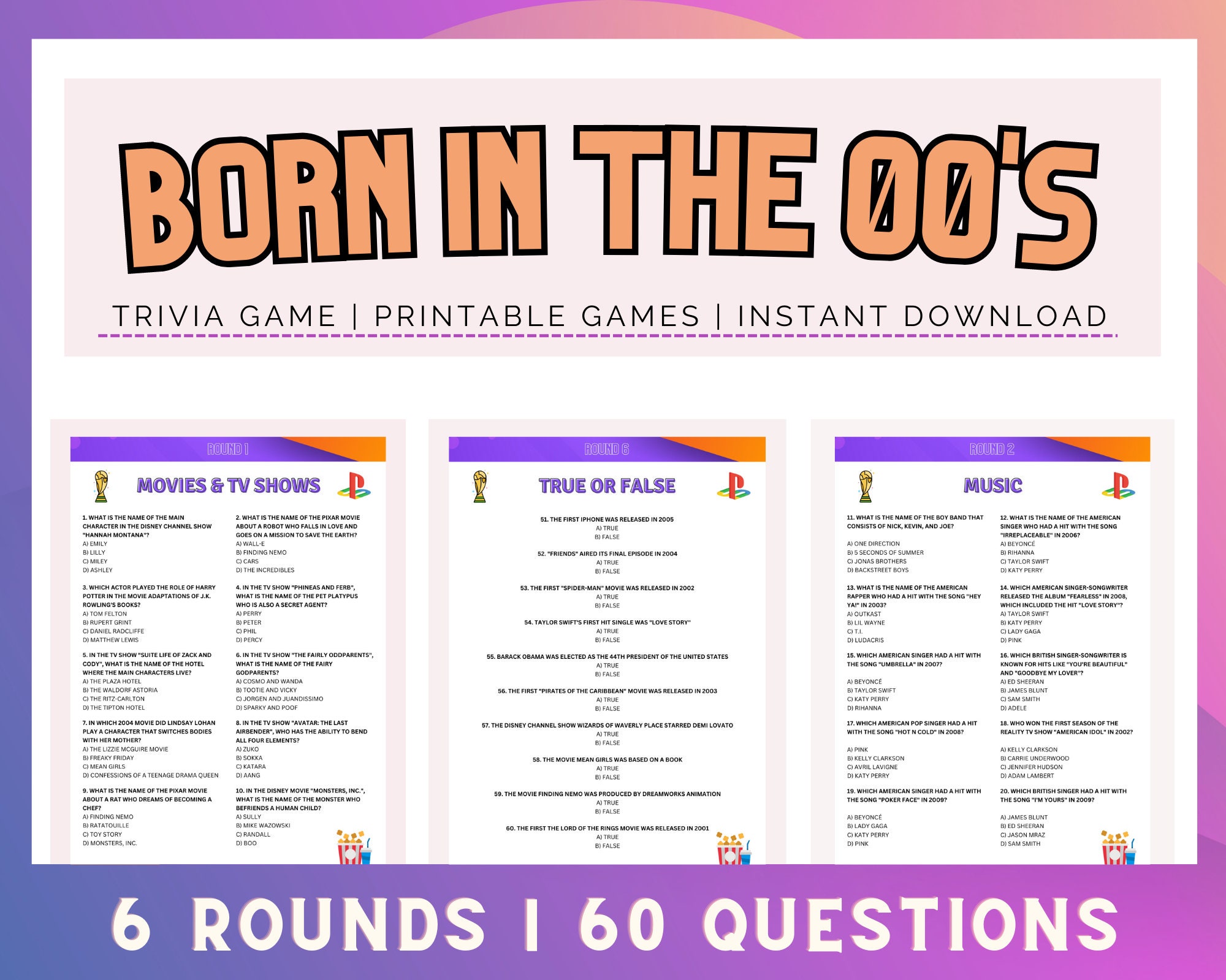 Born in the 00's Trivia | Printable Trivia Game | 60 Trivia Night ...