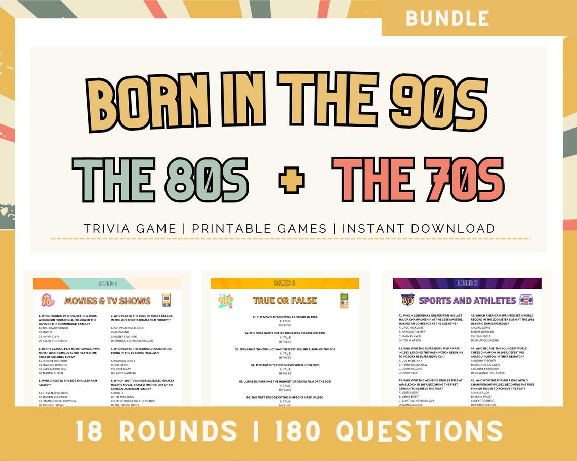 Trivia Bundle | Born in the 90s Trivia | Born in the 80s Trivia | Born ...