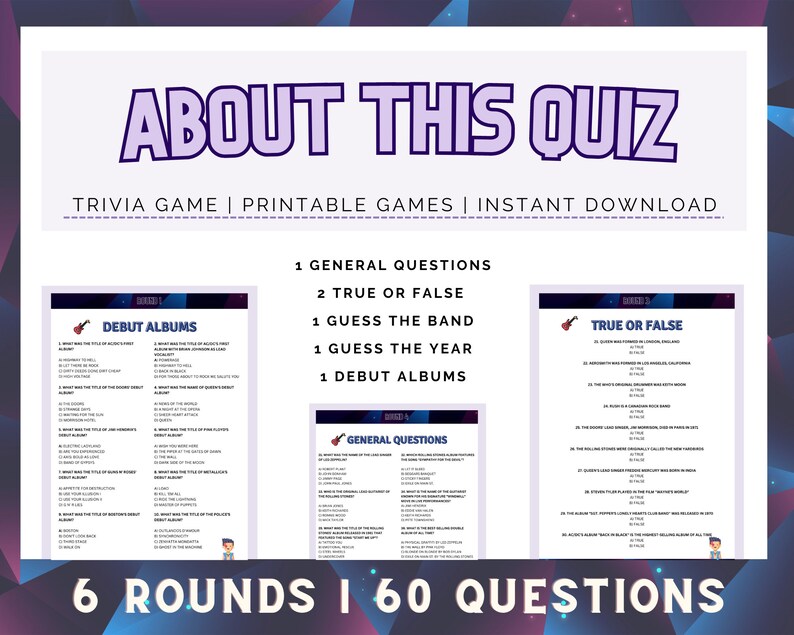 Classic Rock Bands Trivia | | Rock Star Trivia | Printable Trivia Game ...