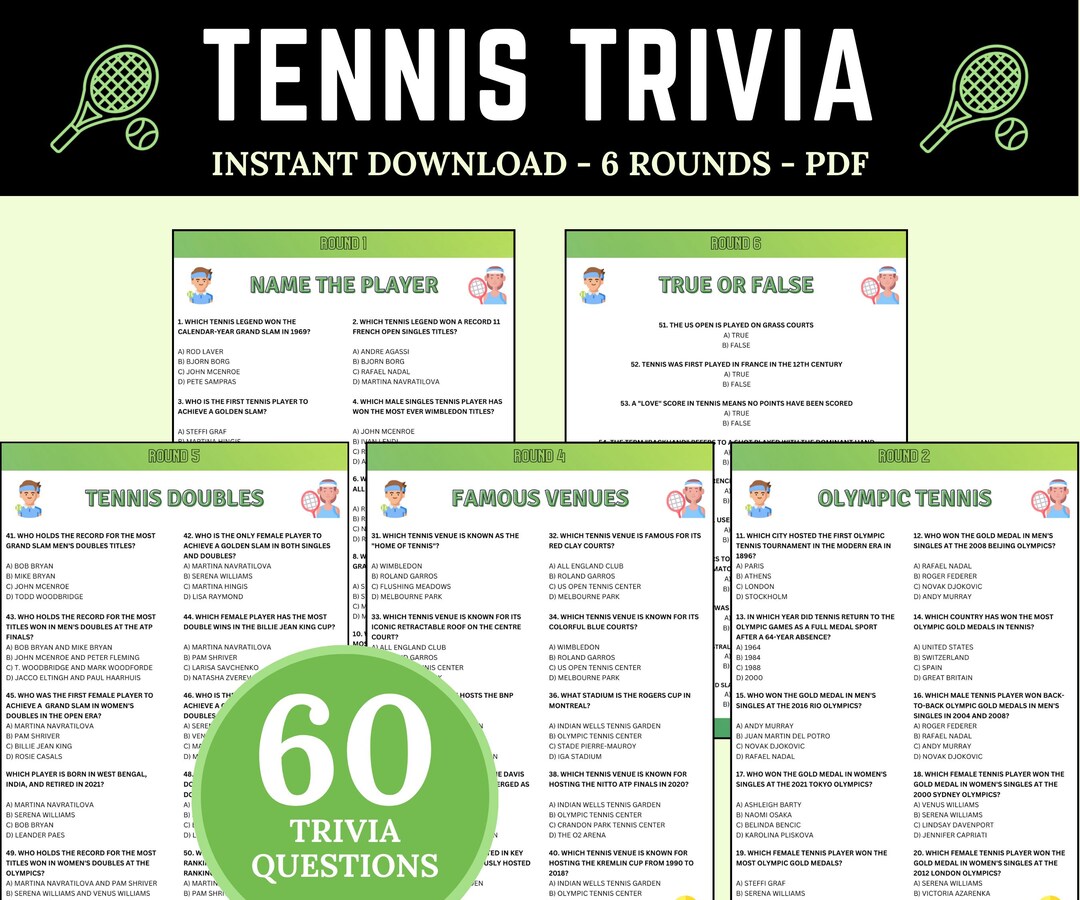 Tennis Trivia | Printable Tennis Quiz Game | Sport Trivia Questions ...