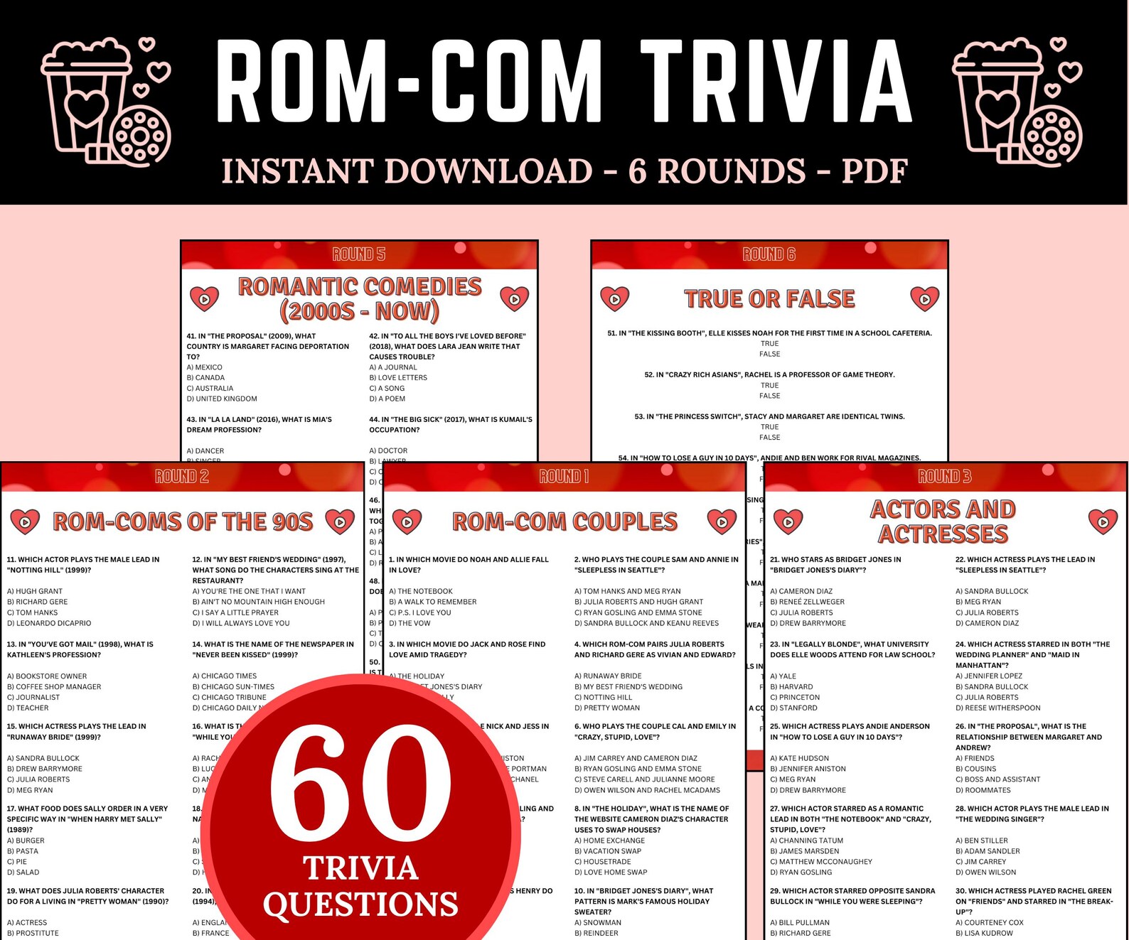 Rom-com Movie Trivia Game | Printable Romantic Comedy Trivia | Test ...