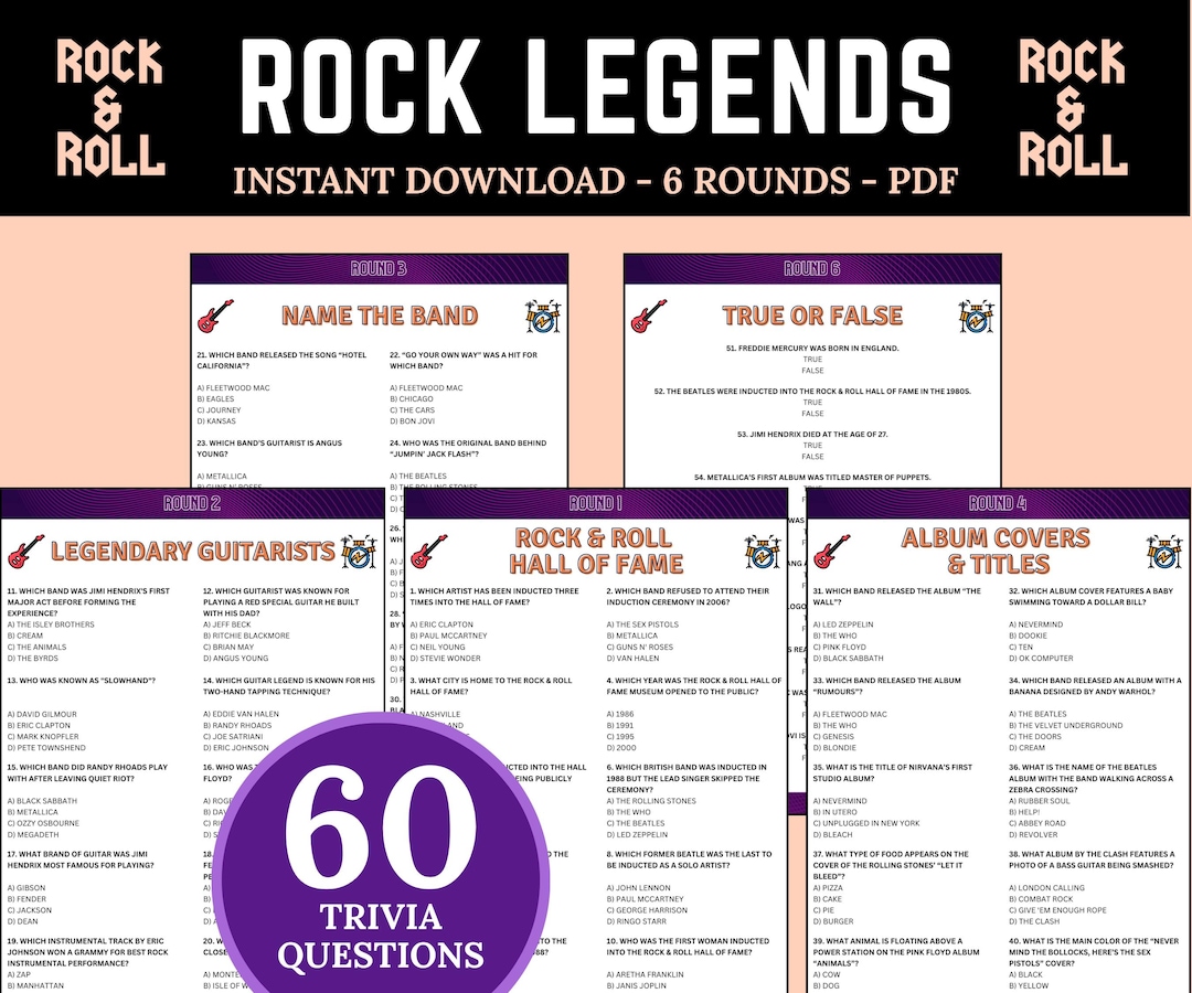 Rock Legends Trivia Game | Printable Classic Rock Quiz | Name the Band ...