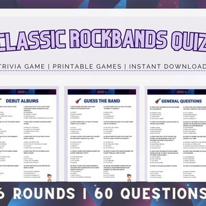 Classic Rock Bands Trivia | | Rock Star Trivia | Printable Trivia Game ...