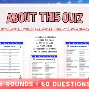 United States President Trivia | Printable Trivia Game | 60 Trivia ...