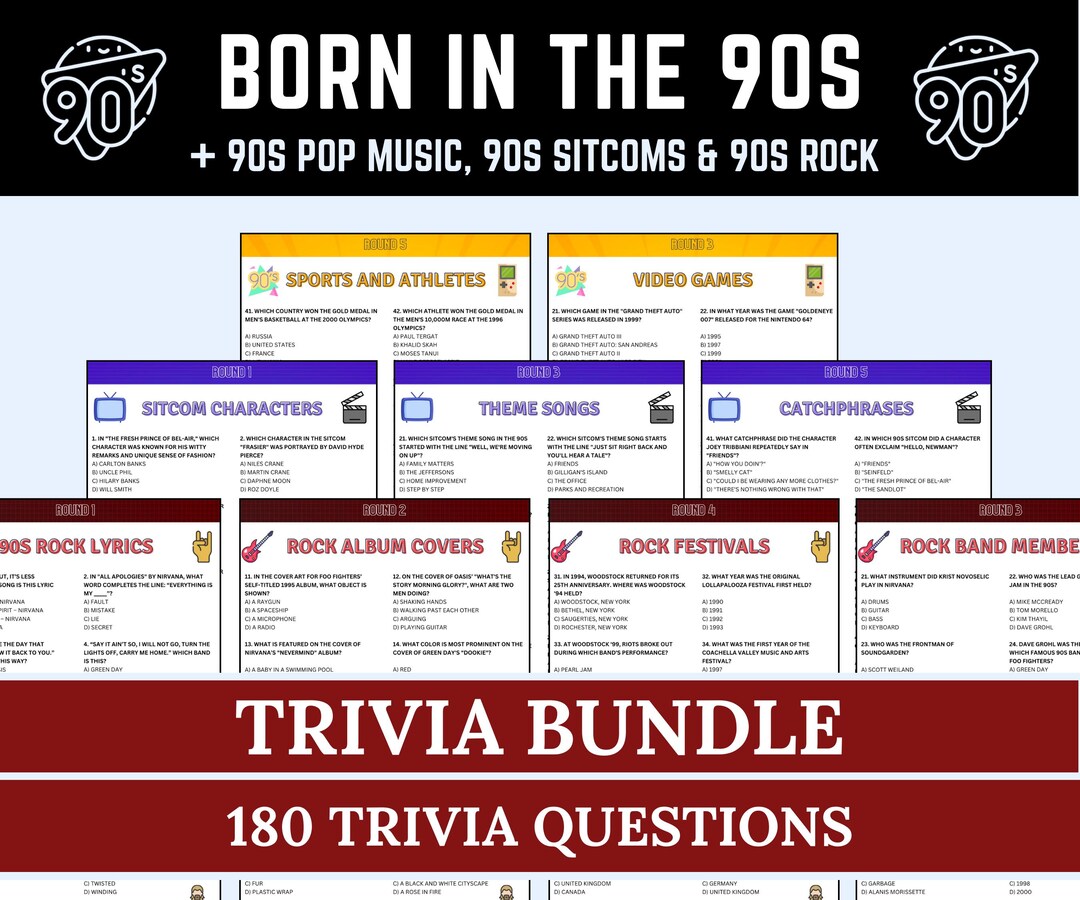 1990s Trivia Mega Bundle | Printable Born in the 90s Game, 90s Pop ...