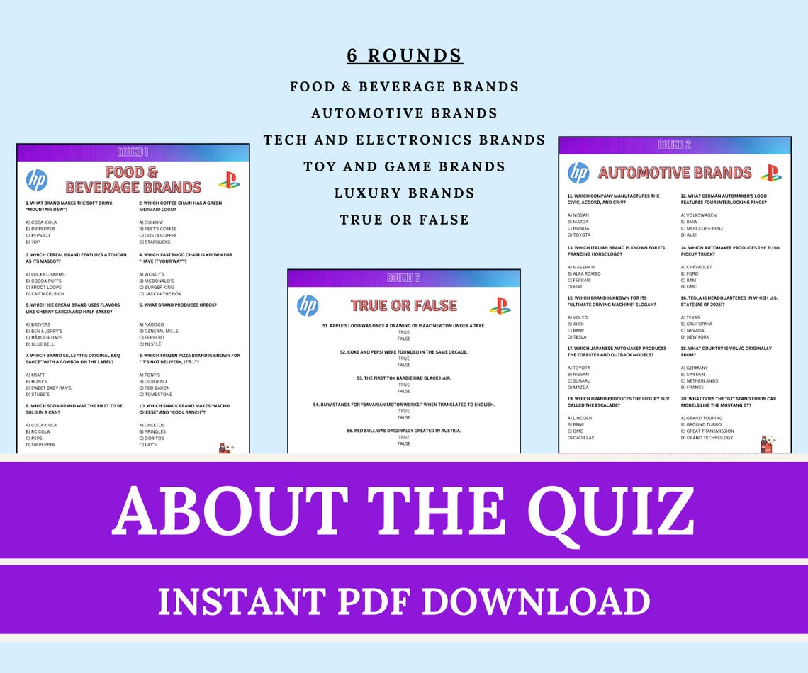 Printable Guess the Brand Trivia Game | Fun Office Party Challenge ...