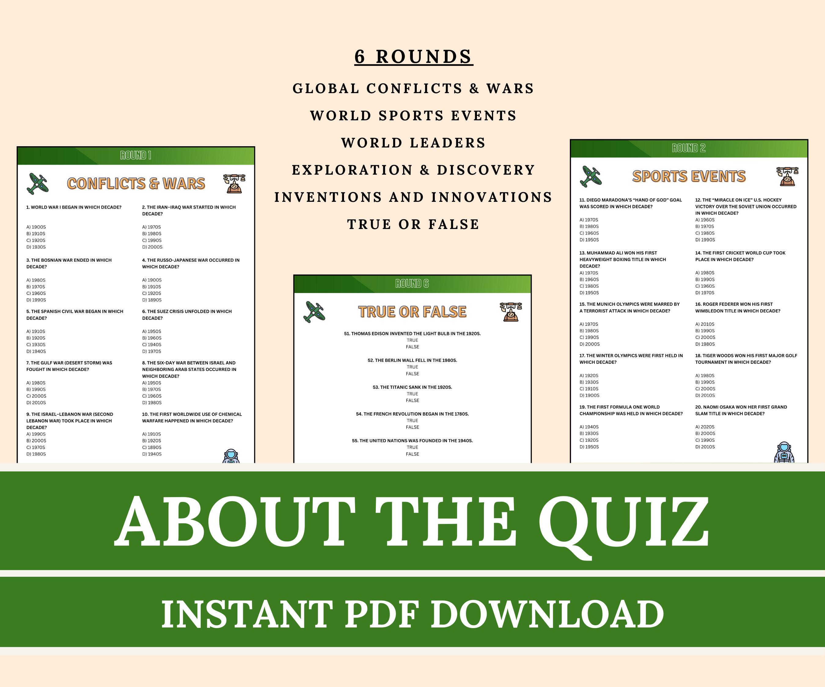 Guess the Decade World History Trivia | Printable Educational History ...