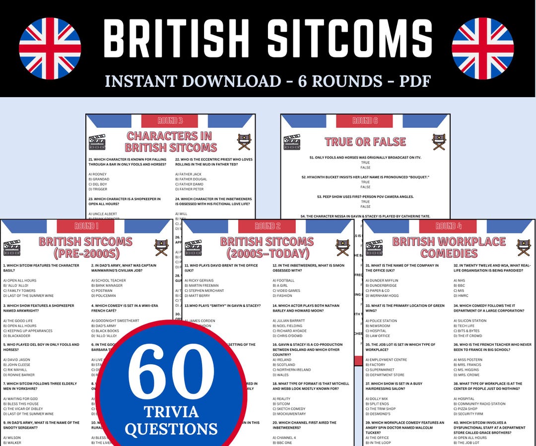 British Sitcoms Trivia Printable | UK Television Quiz | British TV Show ...