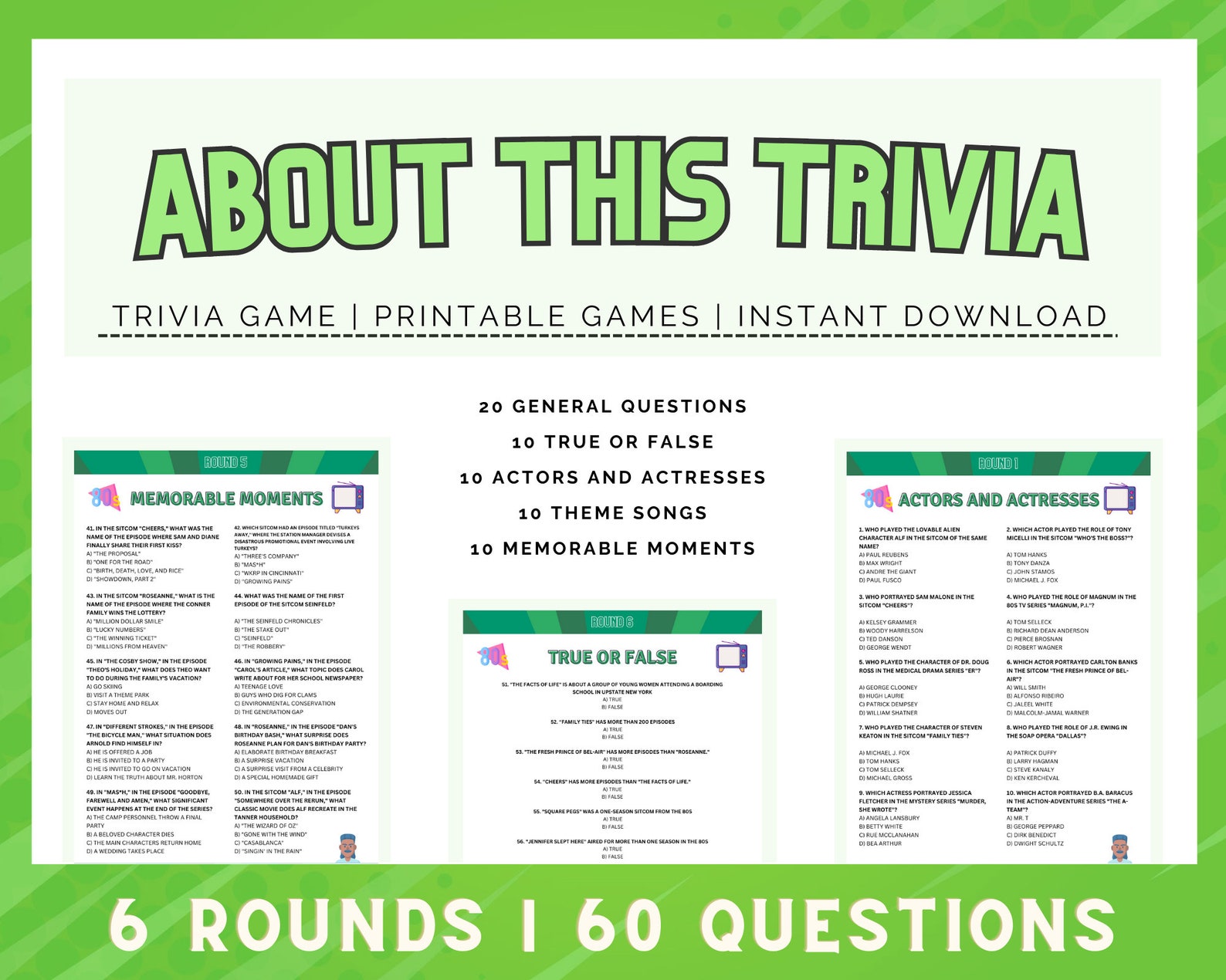 80s Sitcoms Trivia | Printable 1980s TV Quiz | Born in the 80s Trivia ...