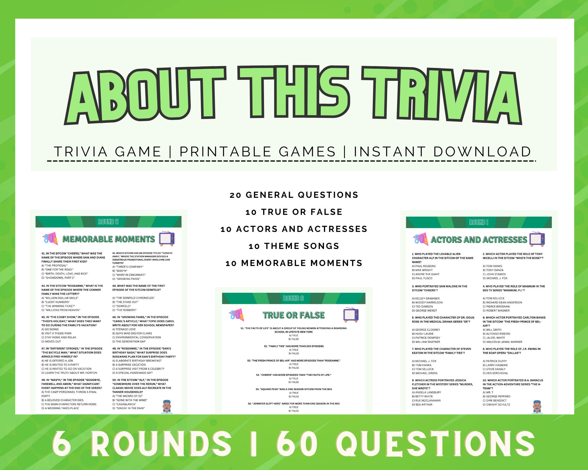 80s Sitcoms Trivia | Printable 1980s TV Quiz | Born in the 80s Trivia ...