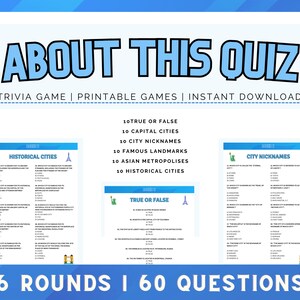 Major Cities Trivia | Printable Trivia | 60 Trivia Questions for a Trivia Night | Around the ...