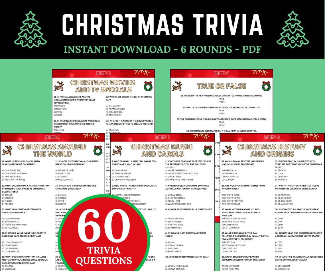 Christmas Trivia Game | Printable Christmas Party Games | Christmas ...