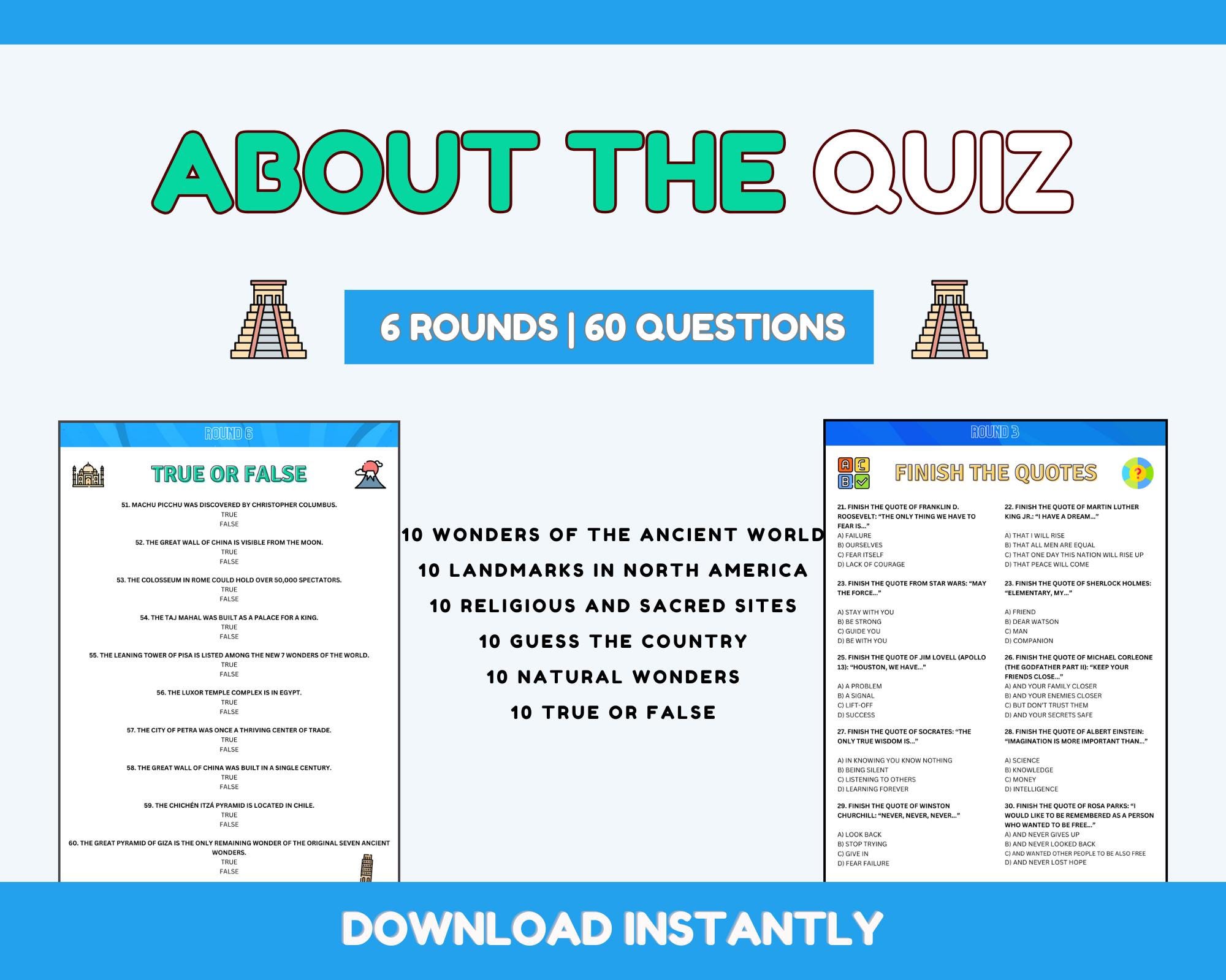 Wonders of the World Trivia Game | Printable Geography Quiz | Landmarks ...